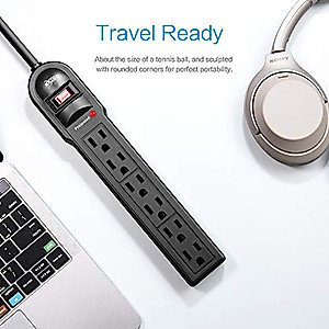 KMC 6-Outlet Surge Protector Power Strip 2-Pack, 900 Joules, 4-Foot Extension Cord, Overload Protection, Black
