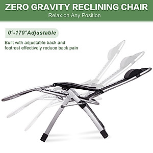 Barbella Zero Gravity Chair Reclining Lounge Chair Patio Chairs, Adjustable Lawn Recliner Folding Lounge Recliners with Removable Cushion, Headrest & Cup Holder, Reclining Chair for Indoor and Outdoor