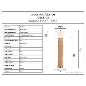 Urban Ambiance Luxury Scandinavian Floor Lamp, 19''W x 19''D x 64''H, with Modern-Farmhouse Elements, Natural Brown Finish and a White Linen Hardback Shade, UEX8102