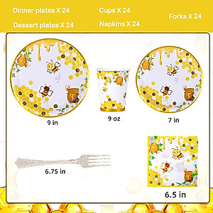Bee Party Supplies, Bee Plates and Napkins, Bee Party Plates, Cups, Napkins and Cutlery, Bee Party Decorations for Baby Shower, Bee Birthday, Happy Bee Day, Serves 24