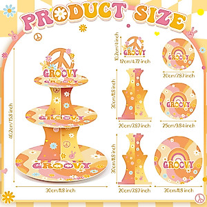 Nuenen 3 Tier Groovy Hippie Cupcake Stand Party Decorations Retro Hippie Boho Cupcake Holder Daisy Flower Groovy Rainbow Dessert Tower for Teens Adults Groovy Hippie Theme Birthday Party (Groovy)