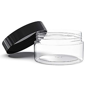 ZAVBE 60 Pack 2oz Plastic Jars with Black Lids BPA Free Small 60 gram Jar Round Clear Refillable storage Slime containers with Airtight Lids for Cosmetics, Sugar Scrub, Body Butters, Beauty Products.