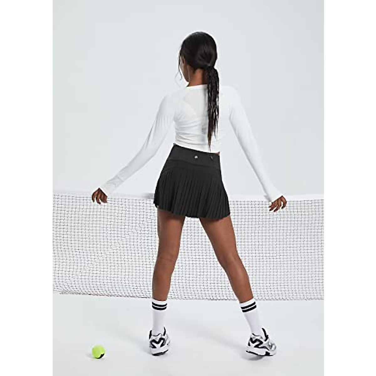 BALEAF Women's Pleated Tennis Skirts High Waisted Lightweight Athletic Golf Skorts Skirts with Shorts Pockets Black Medium