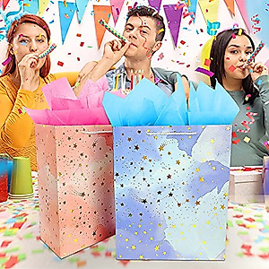 Gift Bag,Birthday Gift bags Large Gift Bags Set Included 2 Pack Paper Gift Bags with Tissue Paper, Colorful Pink Blue Gift Bags for Women, Men, Boy, Girl, Kids, Pretty Gift Bags for Birthday,Party,Bridal Shower,Gift Bag with Handles,Present Bags Gift Wrap