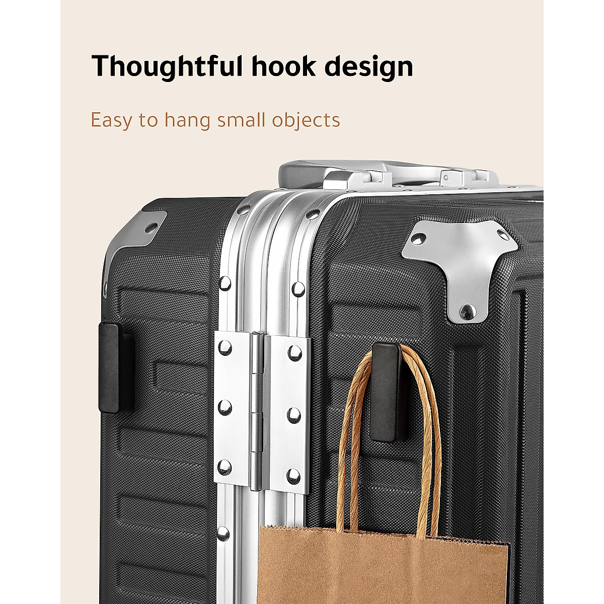 LUGGEX 24 Inch Luggage with Aluminum Frame, 61L Polycarbonate Zipperless Checked Medium Luggage, Black Hard Shell Suitcase 4 Metal Corner