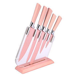 CHUYIREN Pink Knife Set of 6, Pink Kitchen Knives Sets with Knife Block, Chef Knife Set for Kitchen, Dorm,Camping, Hiking, Picnicking, BBQ Dining Products