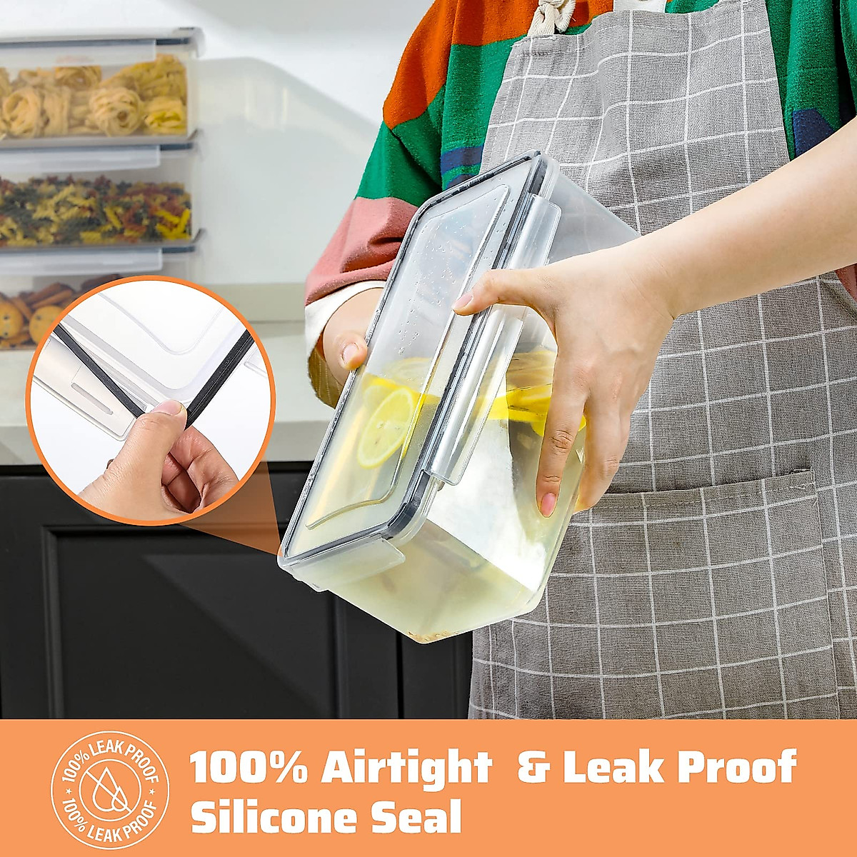 [6 Pack] 3.2L Airtight Pasta, Spaghetti Storage Containers Set with 6 Measuring Cups, BPA Free Plastic Food Containers with Lids for Kitchen, Pantry Organization and Storage