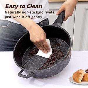 Toutrop Nonstick Deep Saute Pan with Lid 5 Quarts, 12 Inch Large Frying Pan, Granite Stone Non Stick Cooking Pan, Compatible with All Stovetops, PFOA Free