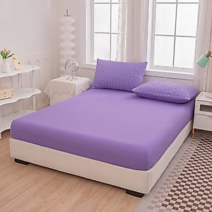 Yadangxiawa Seersucker Purple Queen Size Comforter Sets for Girls Women Boho Purple Seersucker Bedding Set & Collections 5 Pieces-Soft Lightweight Microfiber Bed Set for All Season,Queen 90''x90''…