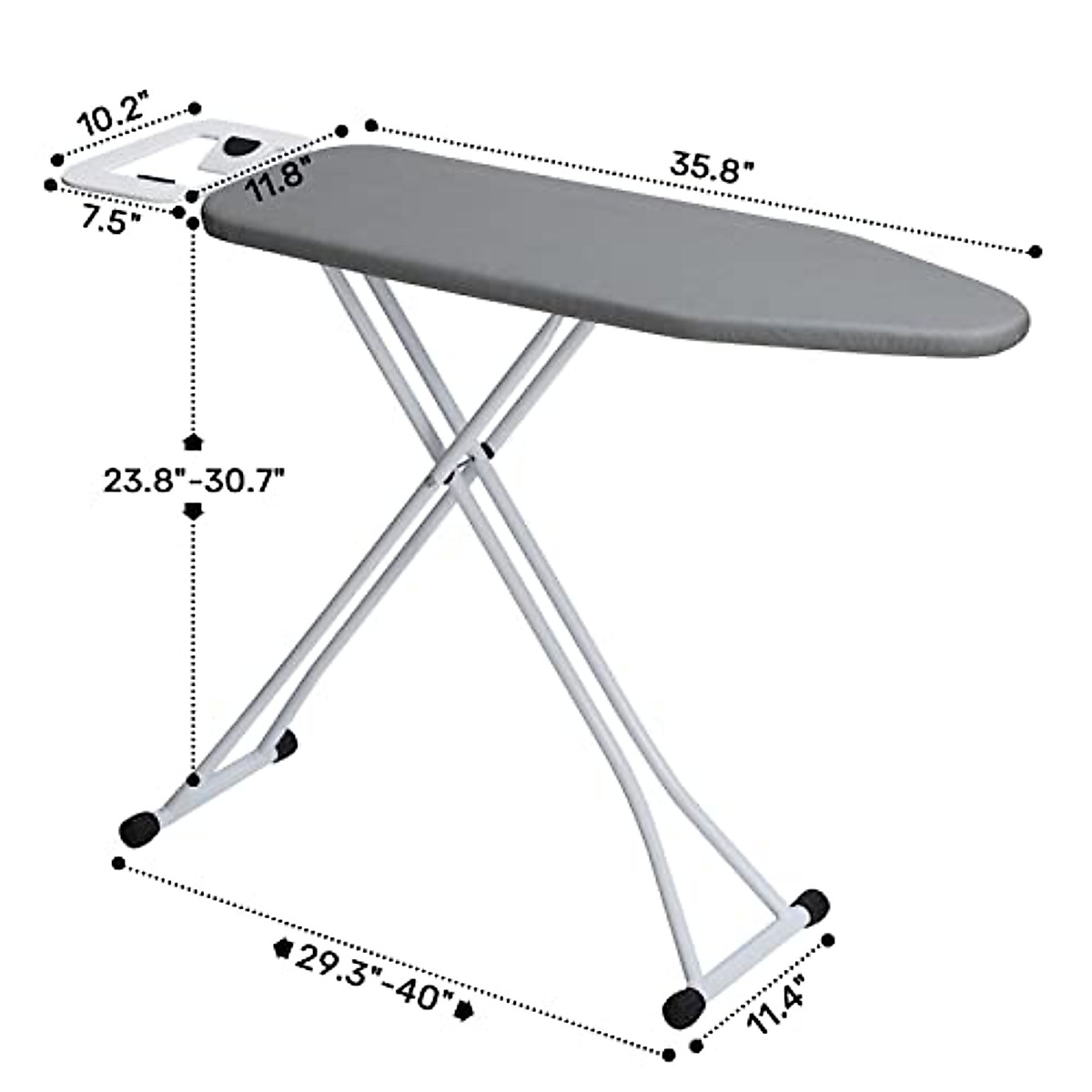 ALIMORDEN Space Saver Ironing Board 36" X 12" with Smart Hanger Adjustable Height 23.8"-30.7" Easy Storage, Padded Top Lightweight for Home Laundry Room Use Grey