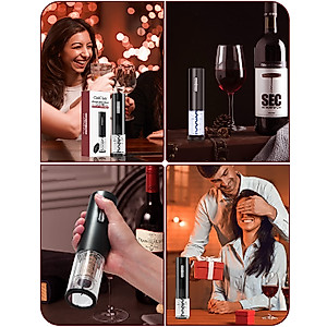 Electric Wine Bottle Opener, CielClair 6-in-1 Rechargeable Automatic Corkscrew Wine Opener Set with Foil Cutter, Wine Pourer, Wine Vacuum Stopper, Mini Champagne Stopper, Reusable Wine Gifts, Black
