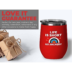 Archery Red Wine Tumbler 12oz - is short go archery - Archery Trainer Bowfishing Deer Shooting Target Shot