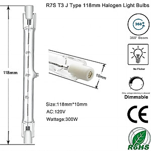 CMYBEN 4 Pack Halogen R7S 118mm 300W 120V Dimmable 4500lm Beam Angle J-Type Double Ended Floodlight Bulb 360° Warm White 2700K