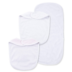 Little Me Baby Girls' 3 Piece Bib and Burp Set, Bunnies, Pink/Multi, One Size