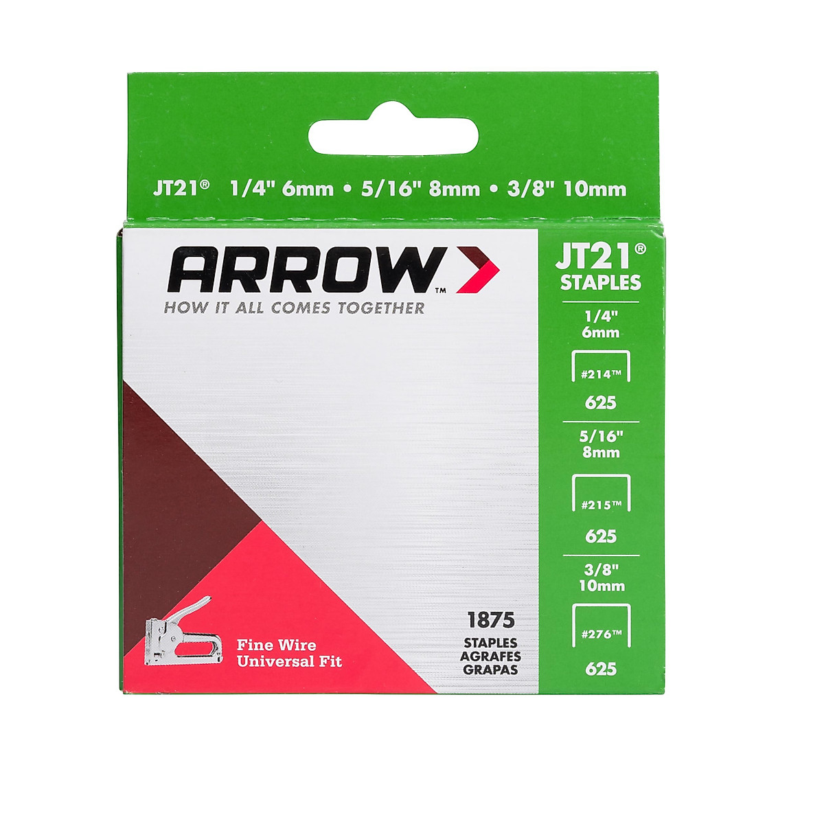 Arrow 21MP1 JT21 Thin Wire Staples Multipack for Staple Guns and Staplers, Use for Upholstery, Crafts,General Repairs, Includes 1/4-Inch, 5/16-Inch, and 3/8-Inch Sizes, 1875-Pack,(Packaging May Vary)