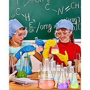 9 Pack Glass Erlenmeyer Flask Set with Glass Stirring Rod, 7 Sizes, 50ml, 100ml, 150ml, 200ml, 250ml, 300ml, 500ml, Borosilicate Glass Erlenmeyer Flasks with Printed Graduation for Lab Chemistry