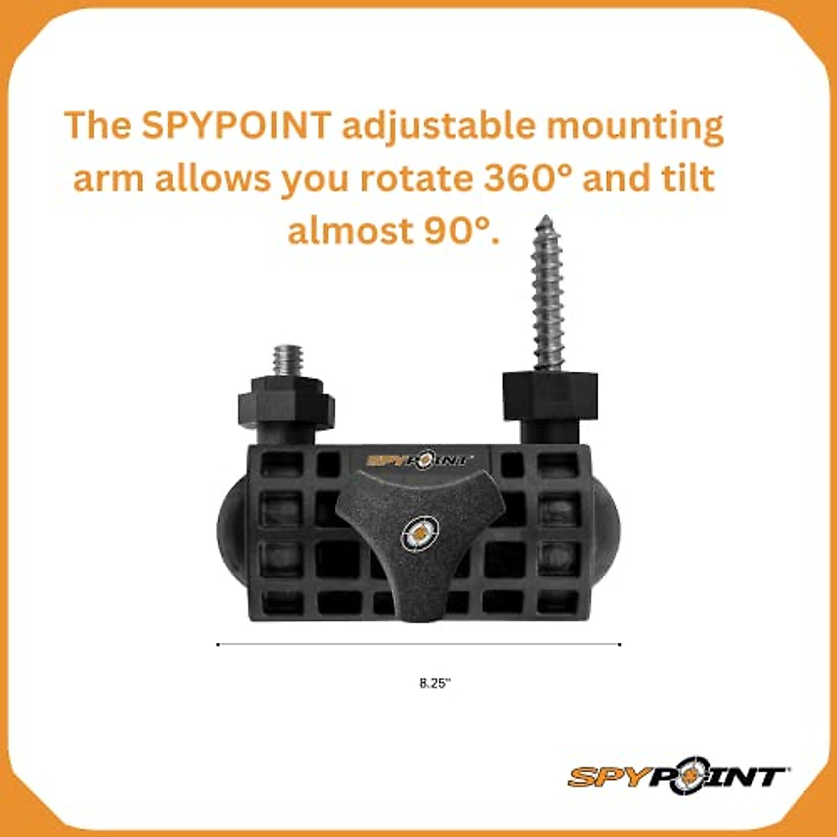 SPYPOINT MA-500 Fully Adjustable Trail Camera Mount - Double Swivel Tilt, Pan Tilt Game Camera Mount for Positioning Cell Cameras for Hunting ¼-20 Tripod Mount, Wood Screw Anchor Cams Mounting