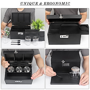 lotmusic Large Storage Box with Removable Slide-Out Tray,Bamboo Decorative Box with 3-Pack Glass Jars Cleaning Brushes,Home Decoration Black Storage Box with Combination Lock for Gifts