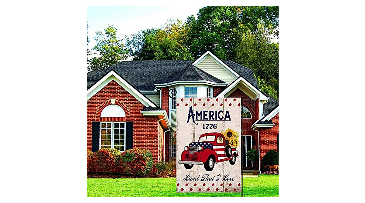 EKOREST 4th of July Garden Flag - Patriotic Red Truck & Sunflowers