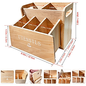 Yleric kitchen utensil organizer for countertop,wooden utensil holder organizer-5 compartments with splints,The tableware rack is used for storing knives, forks, spoons and napkins. (natural)