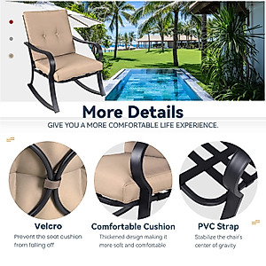 Incbruce 3 Piece Patio Bistro Set Outdoor Rocking Chairs Set, Porch Patio Conversation Chairs Set of 2 with Glass-Top Coffee Table (Brown Thickened Cushion)