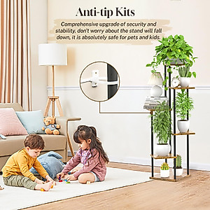 Oppro 6 Tier Tall Corner Plant Stands Indoor, 45Inch Large Metal Wood Flower Pot Shelf for Multiple Plants, Tiered Plant Holder Display Rack for Outdoor Balcony Garden Patio Living Room (Black)