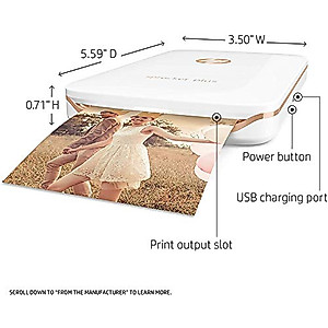 HP Sprocket Plus Instant Color Photo Printer, Print 30% Larger Photos on 2.3x3.4 Sticky-Backed Paper – White (2FR85A)
