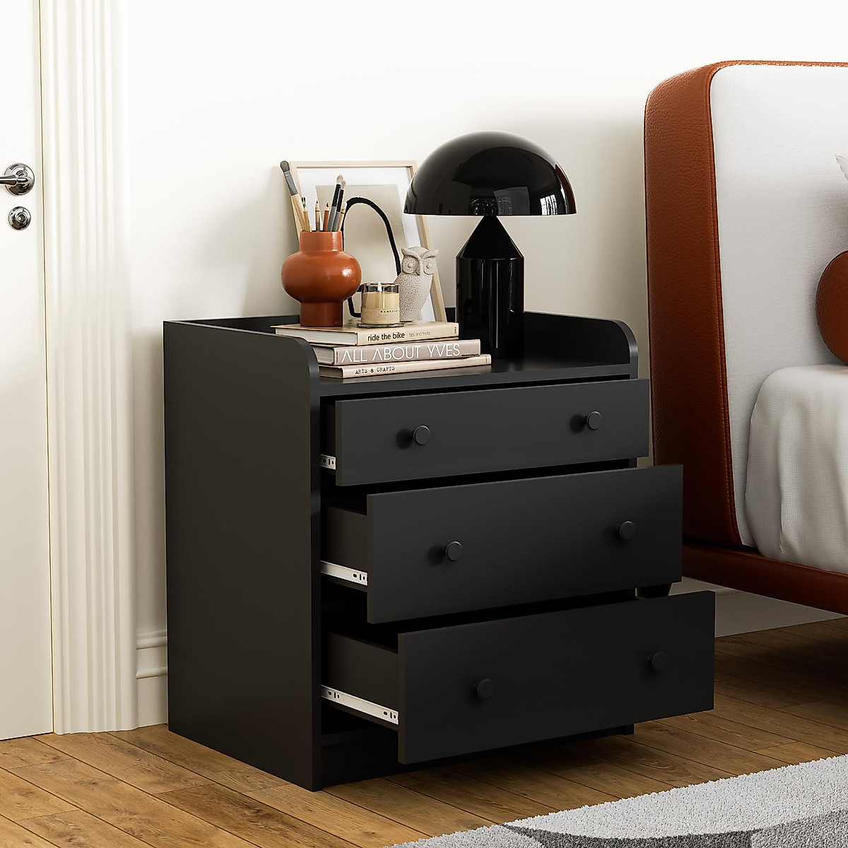 Anystyle Black 3 Drawer Dresser Set of 2, Modern 3 Drawer Dresser Bedside Table, Black Side End Table Nightstand for Bedroom Living Room