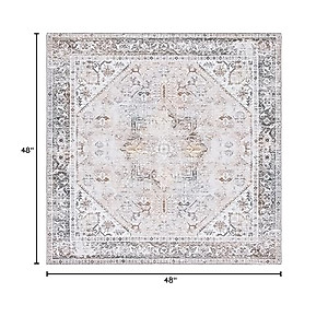 SAFAVIEH Tucson Collection Area Rug - 4' Square, Beige & Grey, Persian Medallion Design, Non-Shedding Machine Washable & Slip Resistant Ideal for High Traffic Areas in Living Room, Bedroom (TSN102B)