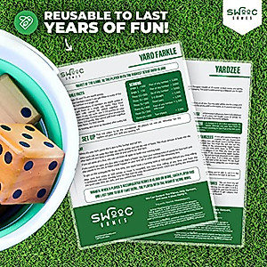 SWOOC Games - 5 Big Laminated Yardzee & Farkle Score Cards (11.5in x 8in) with Rules - Large Reusable Dry Erase Pads for Giant Outdoor Dice Games - Jumbo Score Sheet for Yardzee and Farkle