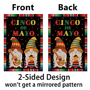 Cinco de Mayo Gnome Garden Flag Serape Guita Mexican Fiesta Themed Party Vertical Double Sized Yard Outdoor Decoration