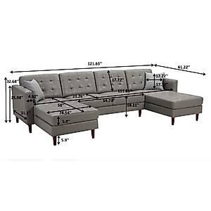 Aoowow Convertible Modular Sectional Sofa Couch U Shaped with Reversible Chaise PU Faux Leather (Grey)