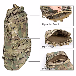 Tactical MOLLE Hydration Pack for 2L Hydration Water Bladder Hydration Bag for Tactical Backpack 500D Nylon (Multi-camo)