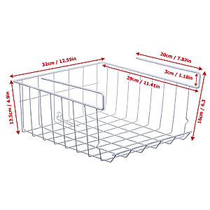 ASTOTSELL Under Shelf Storage Basket, 2-Pack Under Shelf Hanging Metal Wire Storage Basket Organizer for Kitchen, Office, Pantry, Bathroom, Cabinet, White