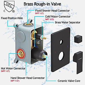 YCAIKOI Matte Black Shower System, 8 Inch High Pressure Rain Shower with Handheld, Wall Mount Shower Faucet Set for Bathroom, Rough-in Valve Body and Trim Included