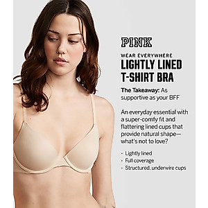 Victoria's Secret Pink Wear Everywhere T-Shirt Lightly Lined Bra, Smooth, Bras for Women, Optic White, (36B)