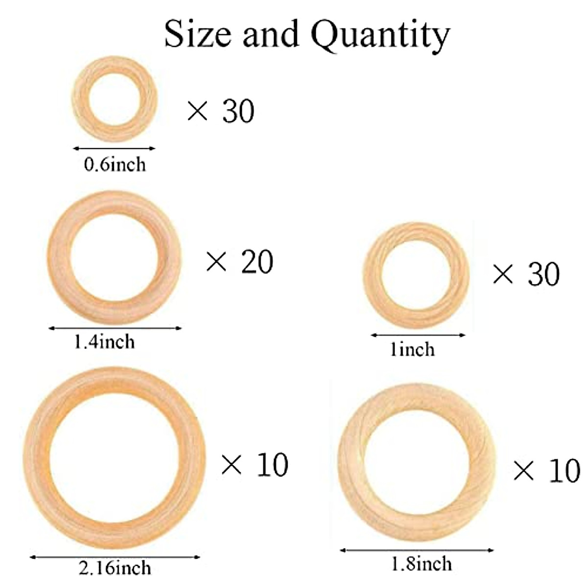 100 PCS 5 Sizes Natural Wood Rings, Unfinished Smooth Wooden Ring, Wood Circles forCraft, Ring Pendant and Connectors Jewelry Making (100pcs-5 Sizes)