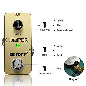 HOEREV Guitar Mini Loop Effector Looper Samplers Effects Tuner For Electric Acoustic Guitar Bass Pedals 9 Loops Stations, Color Gold
