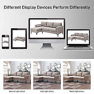 Prohon 86" L Shaped Modern Chenille Convertible Sectional Reversible Chaise Lounge and 2 Round Pillows, 4-Seat Couches Upholstered Small Space Sofas for Living Room, Apartment,Camel