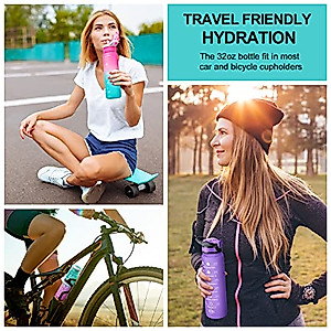 MEITAGIE 32oz Leakproof Motivational Sports Water Bottle with Straw & Time Marker, Flip Top Durable BPA Free Tritan Non-Toxic Frosted Bottle Perfect for Office, School, Gym and Workout