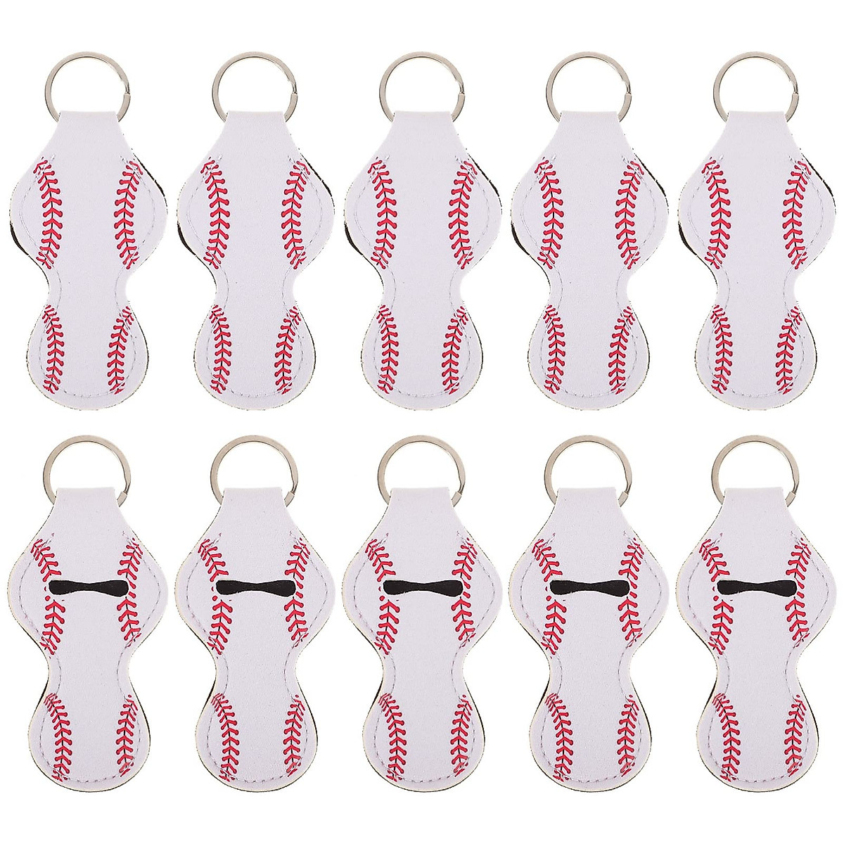 Lurrose 10Pcs Lipstick Holder Neoprene Key Chain Baseball Design Lip Gloss Balm Case Portable Key Holder Hanging Pendants