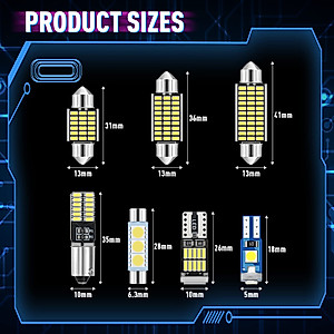 Tallew 42 Pieces Interior Car LED Dome Light 28 mm 31 mm 36 mm 41 mm BA9S T5 T10 Bulb Kit LED Dome Light for Car Interiors Map Dome Trunk Cargo Door Courtesy License Plate(White)