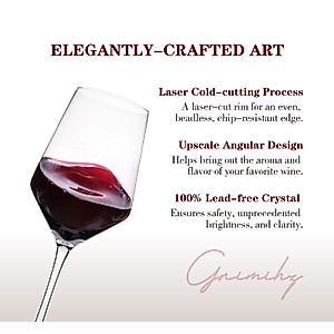 Gnimihz Handmade Wine Glasses Set of 4-15Oz Standard Red/White Wine Glass, Made from Lead-Free Premium Crystal, Perfect for Any Occasion, Great Gift