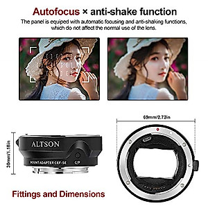 EF/EF-S Lens to Sony E Mount T Smart Adapter, Auto Focus Lens Adapter Ring for Canon EF/EF-S Lens to Sony E Mount Camera (CEF-SE)