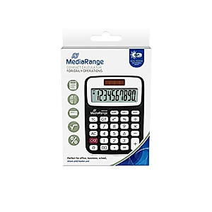 MediaRange Compact calculator with 10-digit LCD display, solar and battery operation, black/white