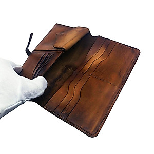 LETEULO Wallets for Women Genuine Leather Card Organizer Dip Dye Coin Purse Ladies Ultrathin Wallets (Brown)