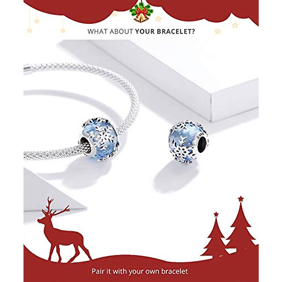 Eternalll Jewellery Snowflake Charms Authentic 925 Sterling Silver Charm Beads Christmas Charms Rose Gold Charms for Bracelets (Snowflake Glass Beads)