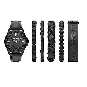 Skechers Men's Quartz Three-Hand Watch & Stackable Bracelet Gift Set, Color: Black (Model: SR9022)