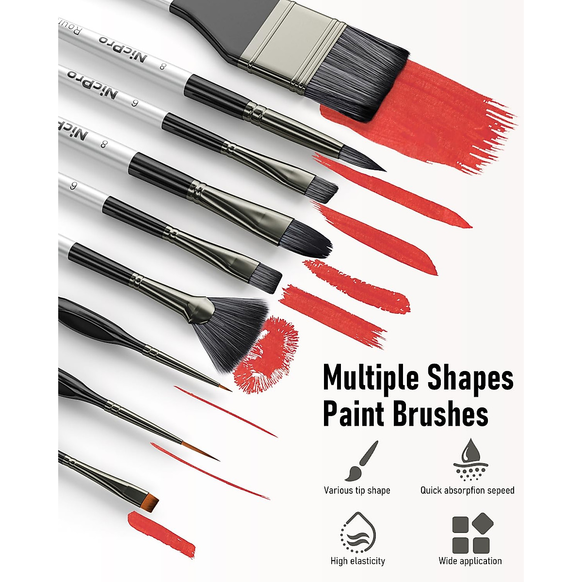 Nicpro 36pcs Paint Brush Set, Professional Paintbrushes with Palette Knife and Cloth Roll, Suitable for Artists and Beginners for Acrylic Painting, Oil, Watercolor, Gouache