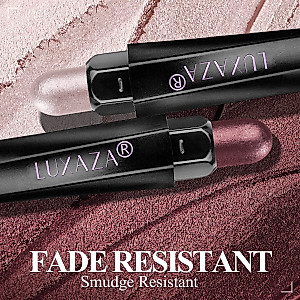 LUXAZA 3Pcs Eyeshadow Stick Makeup Set,Creamy Eye Shadow Pencil Crayon for Eyes,Eye Brightener Stic with Smudgerk,Pink Brick Red Shadow Stick,Waterproof & Long Lasting Highlighter Makeup Stick